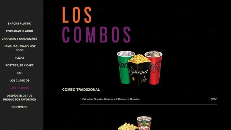 Precio de Combos Cinemex Platino 2024: Menú de Palomitas y Refrescos