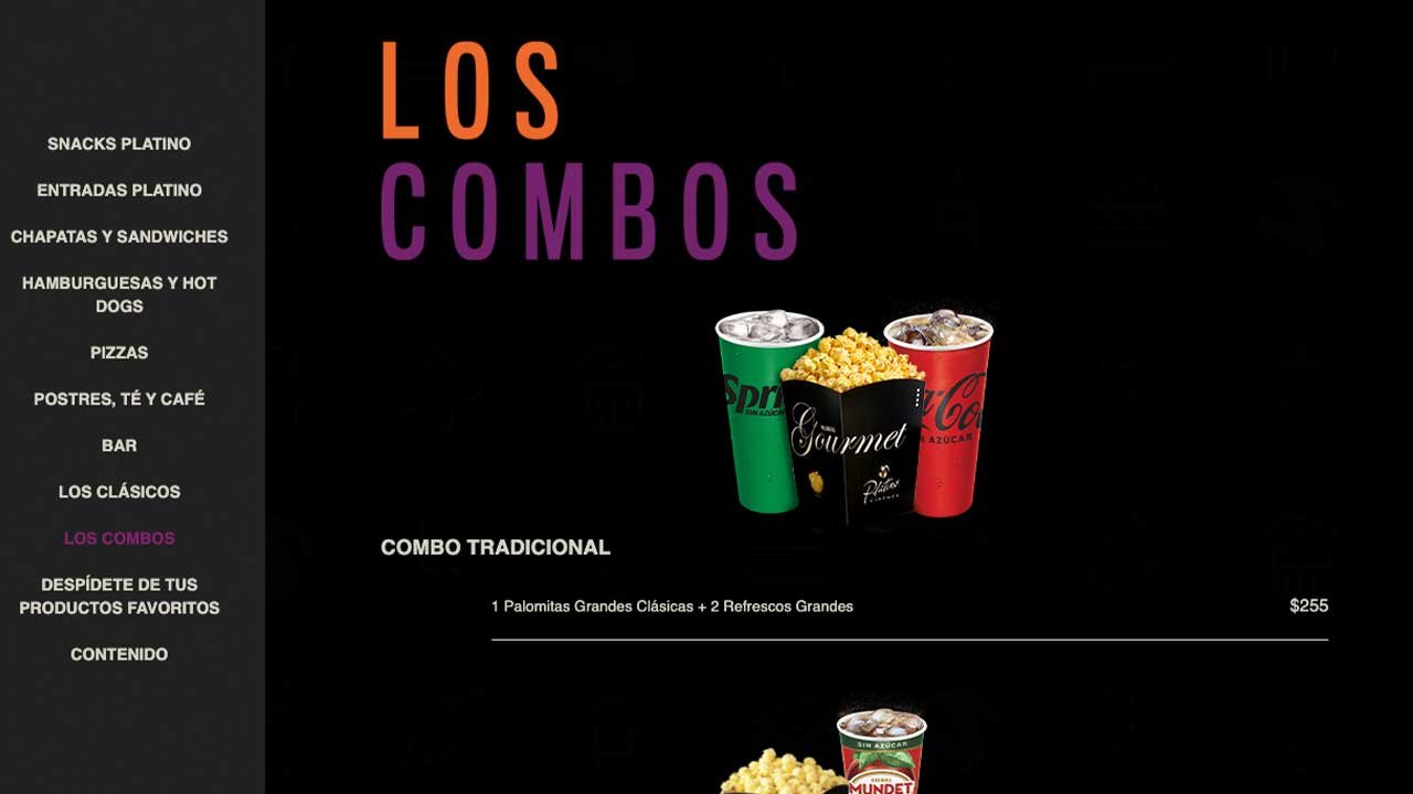 Precio de Combos Cinemex Platino 2024: Menú de Palomitas y Refrescos