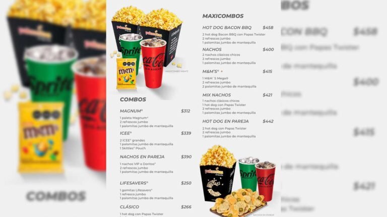 Precio de combos en Cinépolis VIP 2024: Palomitas y refrescos